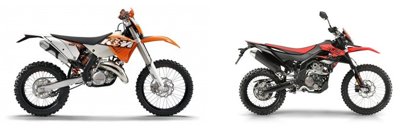 Motorrad Vergleich KTM 125 EXC 2010 vs. Aprilia RX 125 2018