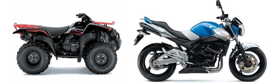 Motorrad Vergleich Kawasaki KVF 650 A1 4x4 2009 vs. Suzuki GSR 600 2009