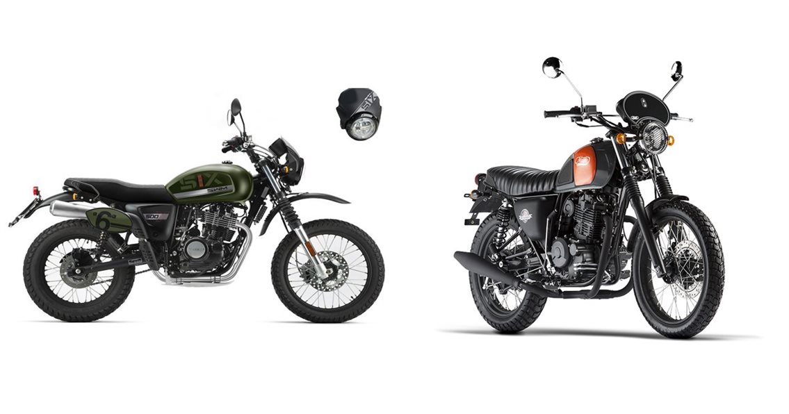 Motorrad Vergleich SWM Six Days 500 2022 vs. Mash Scrambler 400 2017