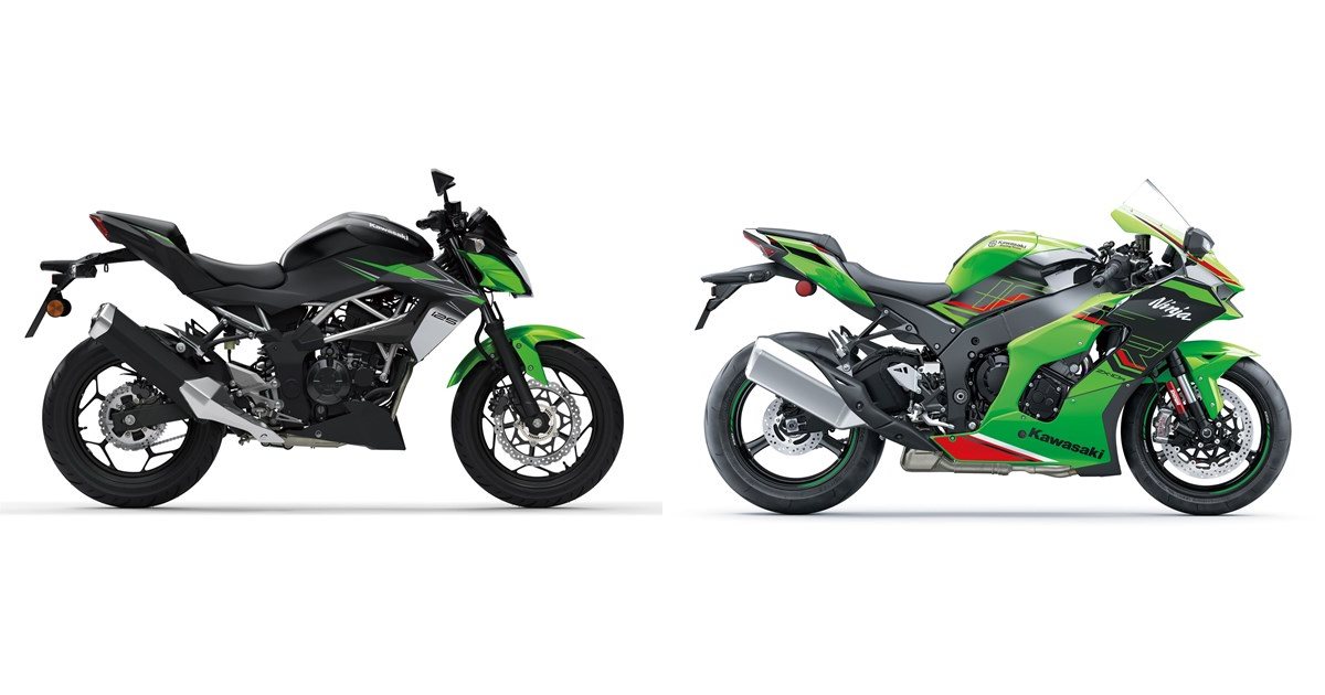 Motorrad Vergleich Kawasaki Z125 2023 vs. Kawasaki Ninja ZX-10R 2023