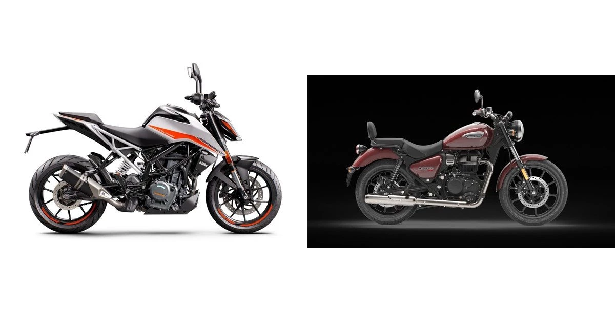 Motorrad Vergleich KTM 390 Duke 2022 vs. Royal Enfield Meteor 350 Stellar 2021