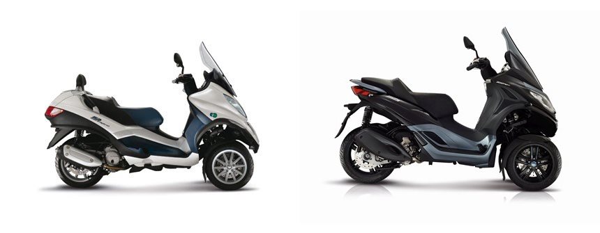 Motorrad Vergleich Piaggio MP3 Hybrid 125 2012 vs. Piaggio MP3 300 2023