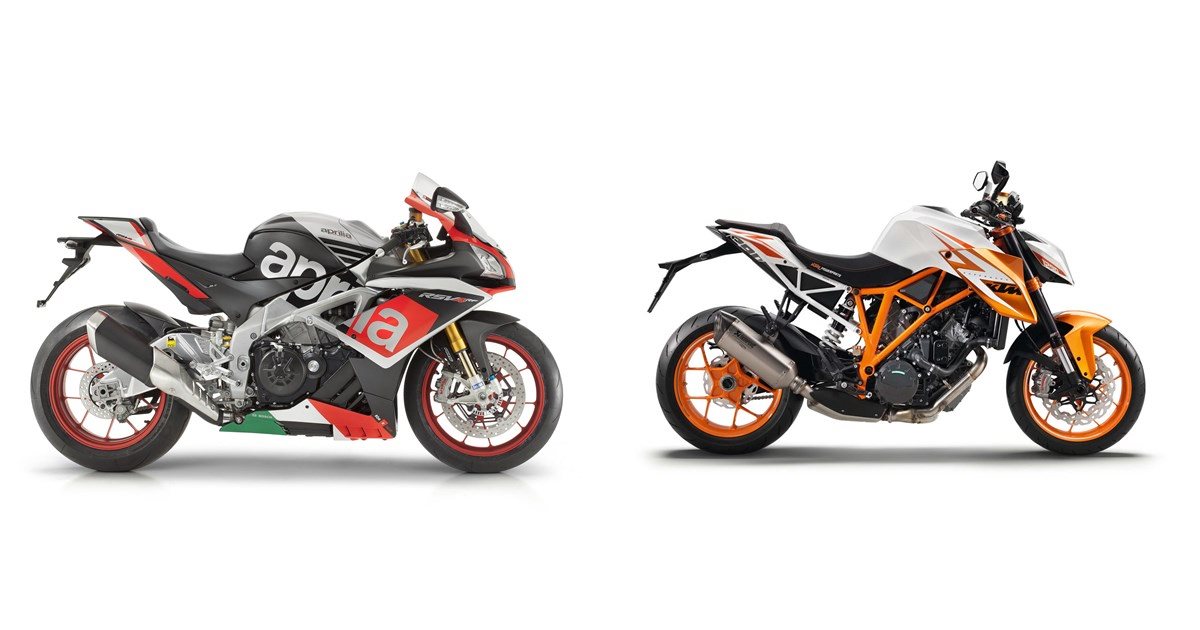 Motorrad Vergleich Aprilia RSV4 RF 2015 vs. KTM 1290 Super Duke R 2016