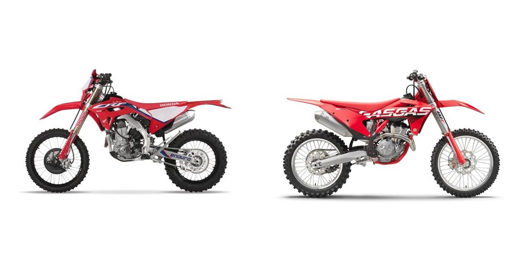 Motorrad Vergleich Red Moto CRF 450RX Enduro 2021 vs. GASGAS MC 350F 2023