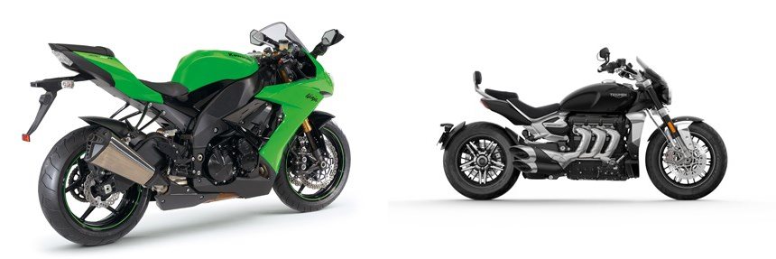 Motorrad Vergleich Kawasaki Ninja ZX-10R 2009 vs. Triumph Rocket 3 GT 2020