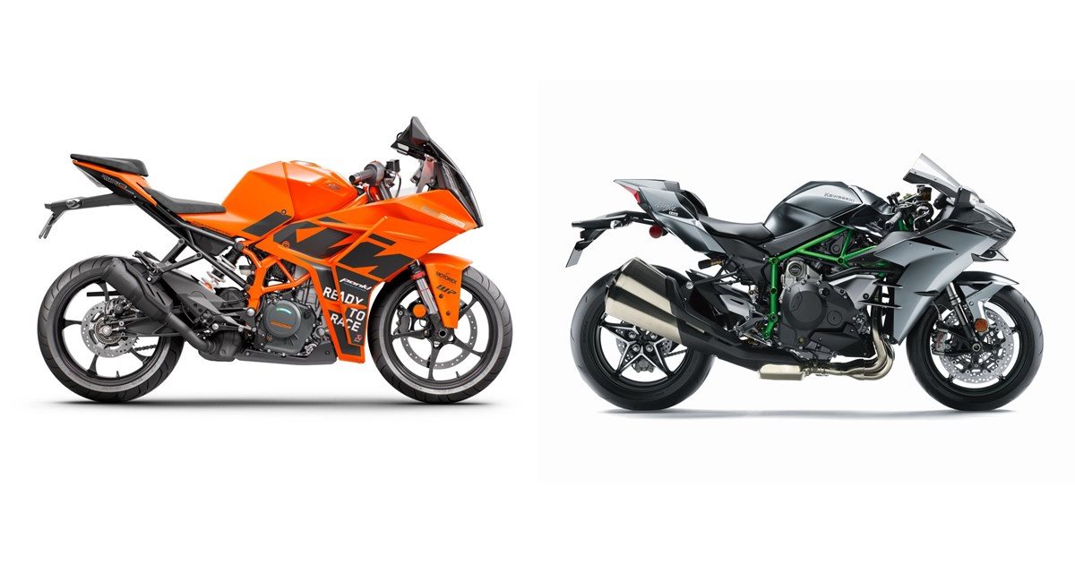 Motorrad Vergleich KTM RC 390 2023 vs. Kawasaki Ninja H2 Carbon 2018