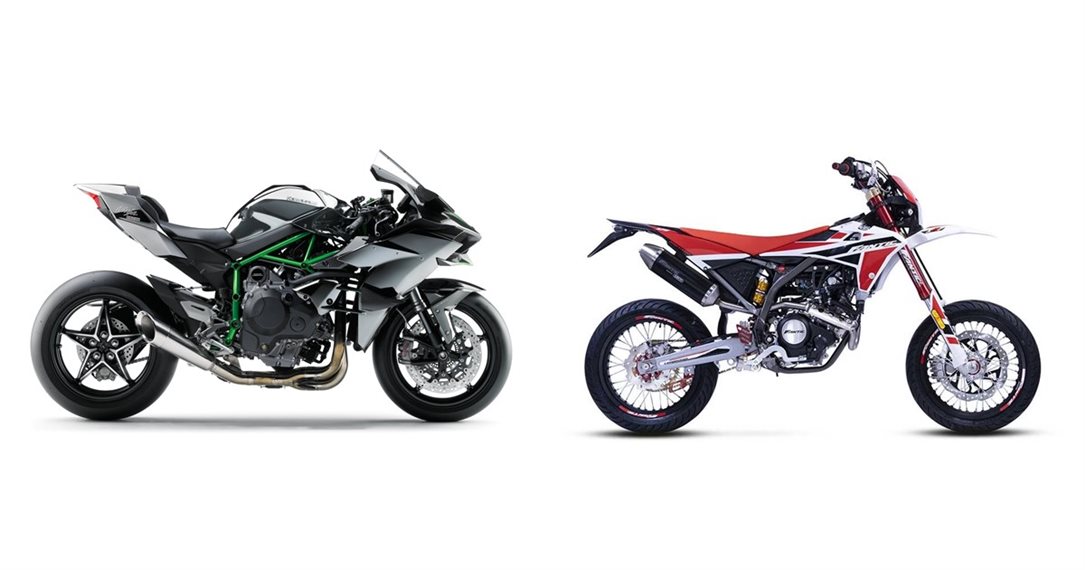 Motorrad Vergleich Kawasaki Ninja H2R 2015 vs. Fantic XMF 125 ...