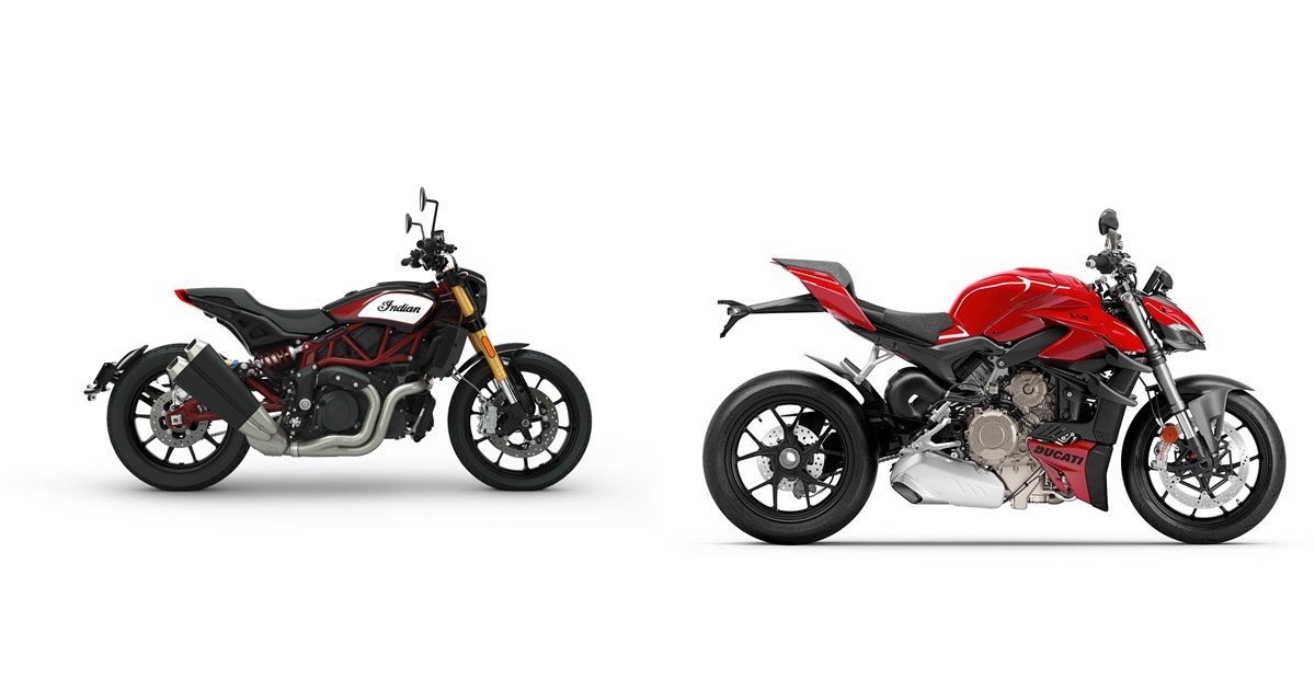 Motorrad Vergleich Indian FTR 1200 S 2020 vs. Ducati Streetfighter V4 2023