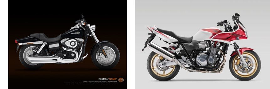 Motorrad Vergleich Harley-Davidson Dyna Fat Bob FXDF 2010 vs. Honda CB ...