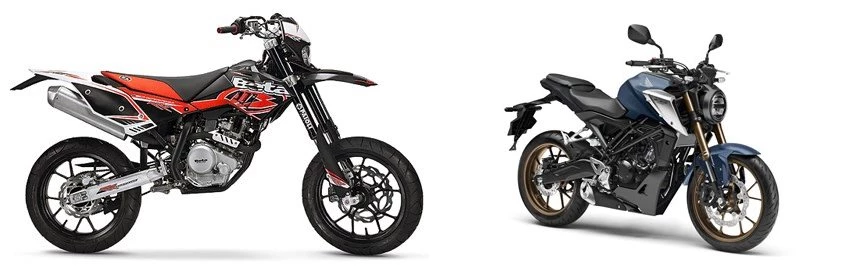 Motorrad Vergleich Beta RR Motard 125 4T LC 2011 vs. Honda CB125R 2021