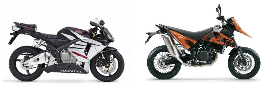 Motorrad Vergleich Honda CBR 600 RR 2005 vs. KTM 690 Supermoto 2008