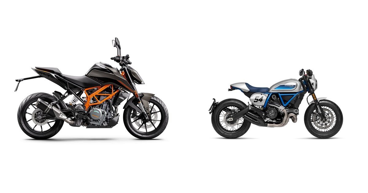 Motorrad Vergleich KTM 390 Duke 2023 vs. Ducati Scrambler Cafe Racer 2020