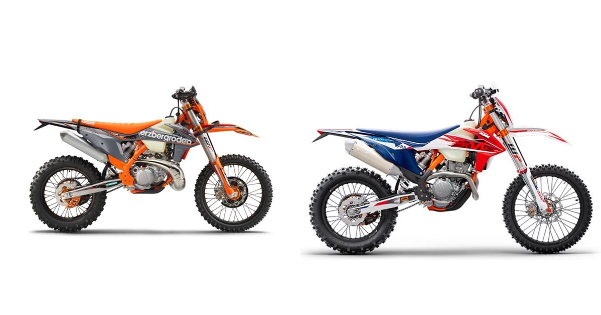 Motorrad Vergleich KTM 300 EXC TPI Erzberg Edition 2023 vs. KTM 350 EXC-F SIX DAYS 2023
