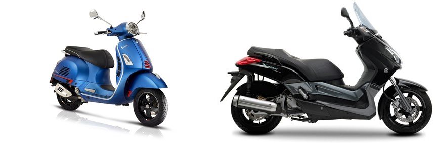 Motorrad Vergleich Vespa GTS 300 hpe Super Sport 2019 vs. Yamaha X-Max 250 2009