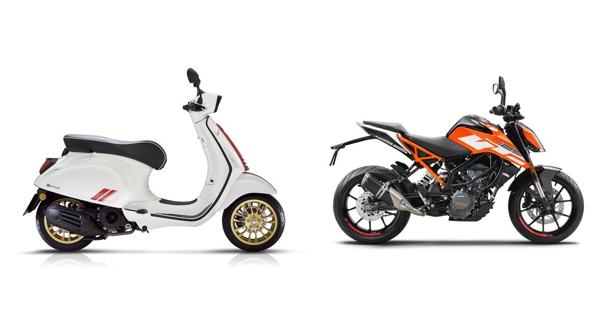 Motorrad Vergleich Vespa Sprint 125 Racing Sixties 2022 vs. KTM 125 Duke 2020