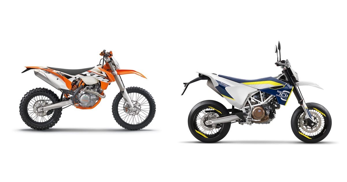 Motorrad Vergleich KTM 500 EXC 2015 vs. Husqvarna 701 Supermoto 2016