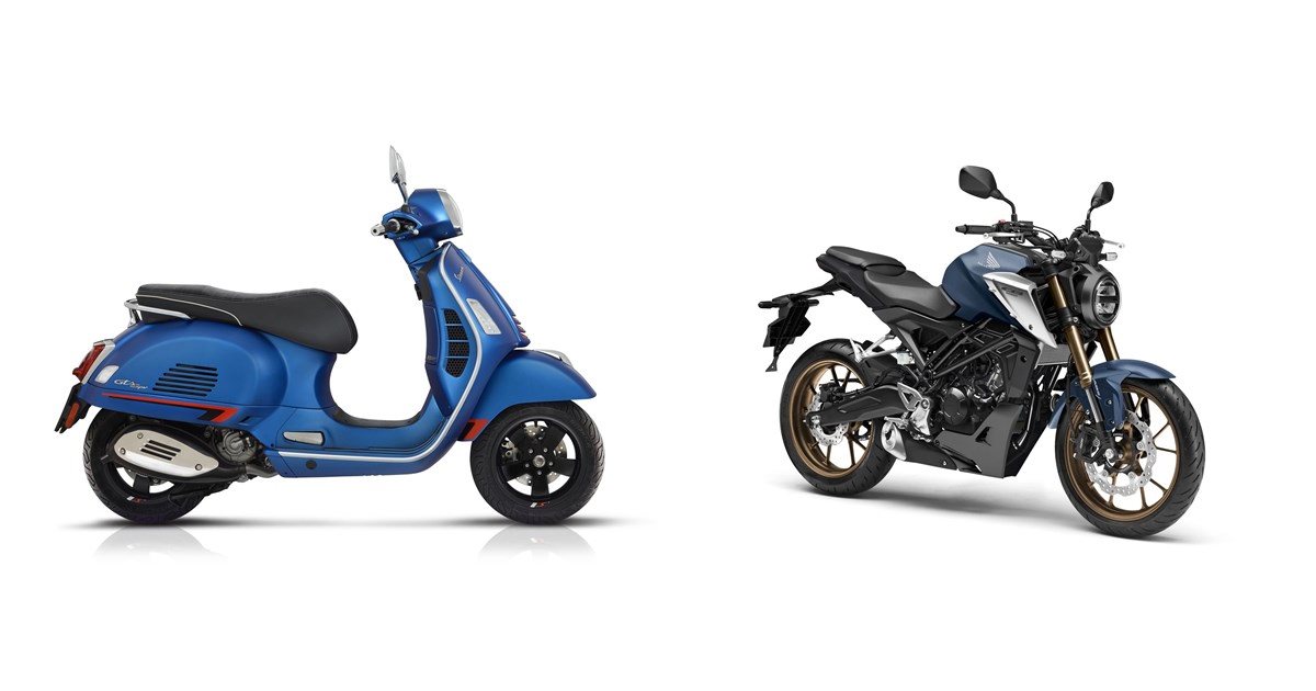 Motorrad Vergleich Vespa GTS 125 Supersport iGET 2021 vs. Honda CB125R 2021