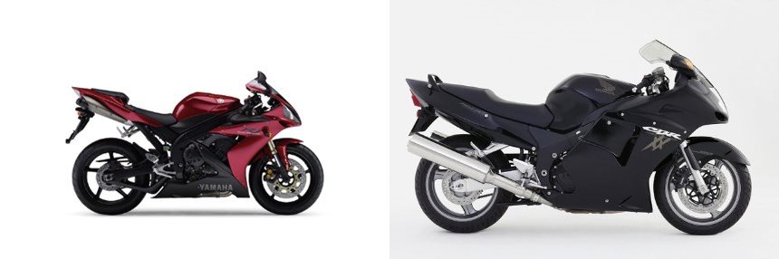 Motorrad Vergleich Yamaha R1 2005 vs. Honda CBR 1100 XX Super Blackbird ...