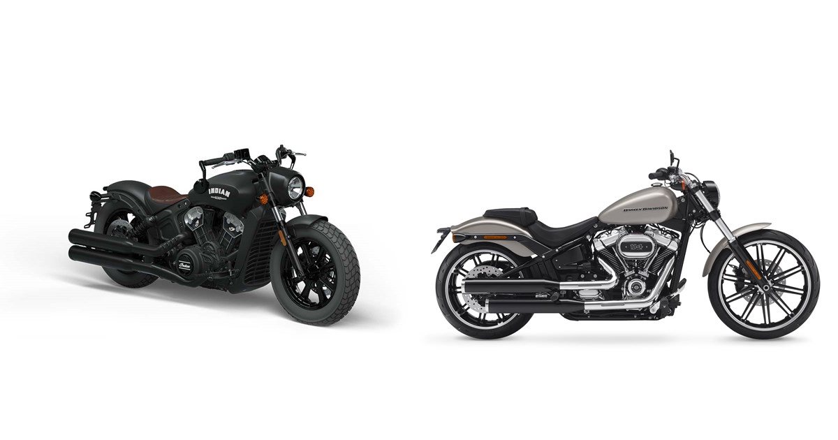 Motorrad Vergleich Indian Scout Bobber 1131 2023 vs. Harley-Davidson Softail Breakout 114 FXBRS 2018