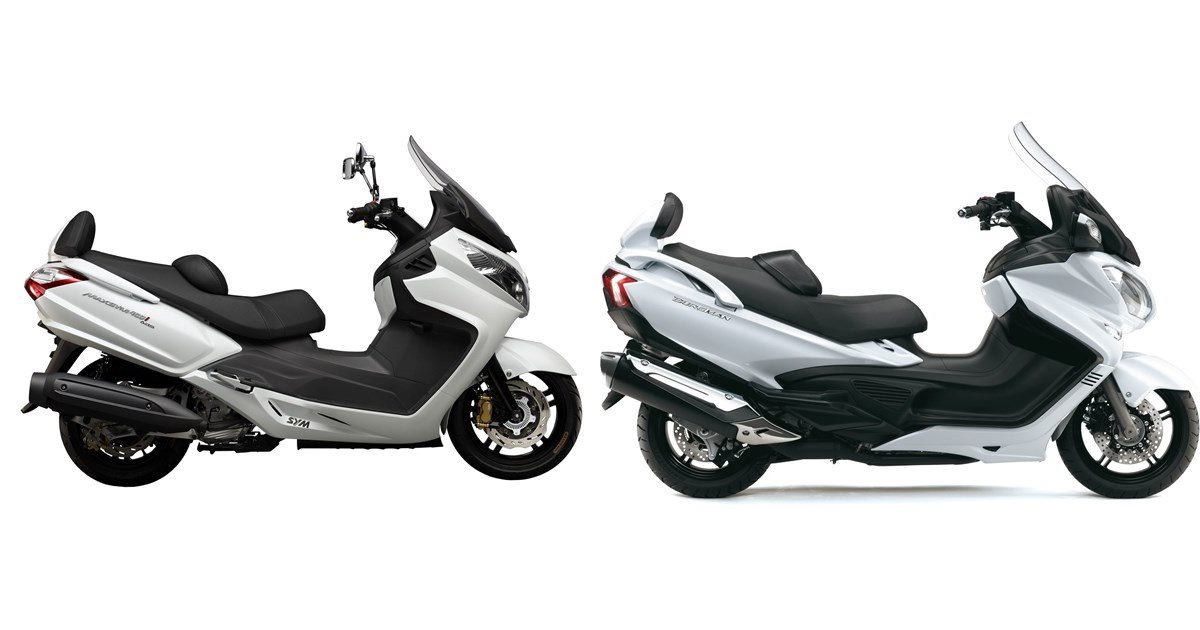 Motorrad Vergleich Sym MaxSym 400i 2014 vs. Suzuki Burgman 650 ...
