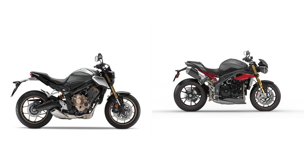 Motorrad Vergleich Honda CB650R 2021 vs. Triumph Speed Triple R 2017