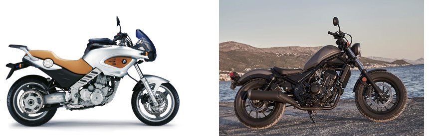 Motorrad Vergleich BMW F 650 CS 2005 vs. Honda CMX500 Rebel 2019