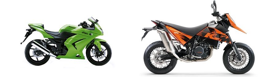 Motorrad Vergleich Kawasaki Ninja 250R 2008 vs. KTM 690 Supermoto 2009