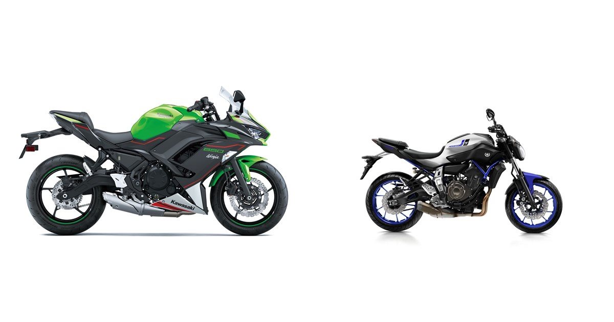 Motorrad Vergleich Kawasaki Ninja 650 2021 vs. Yamaha MT-07 2016