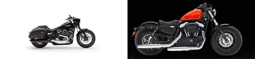 Motorrad Vergleich Harley-Davidson Softail Sport Glide FLSB 2021 vs. Harley-Davidson Sportster ...