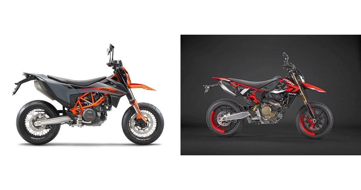 Motorrad Vergleich KTM 690 SMC R 2022 vs. Ducati Hypermotard 698 Mono RVE 2024