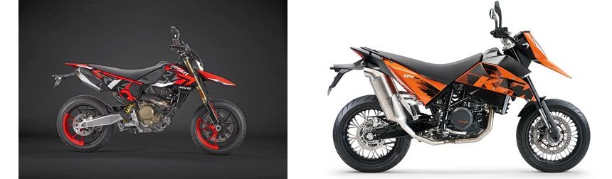 Motorrad Vergleich Ducati Hypermotard 698 Mono RVE 2024 vs. KTM 690 Supermoto 2009