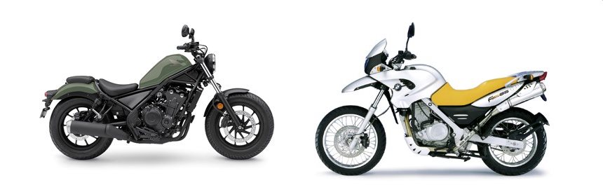 Motorrad Vergleich Honda CMX500 Rebel 2022 vs. BMW F 650 GS 2005