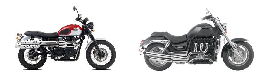 Motorrad Vergleich Triumph Scrambler 2015 vs. Triumph Rocket III 2009