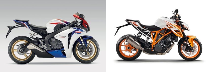 Motorrad Vergleich Honda CBR1000RR Fireblade 2009 vs. KTM 1290 Super ...
