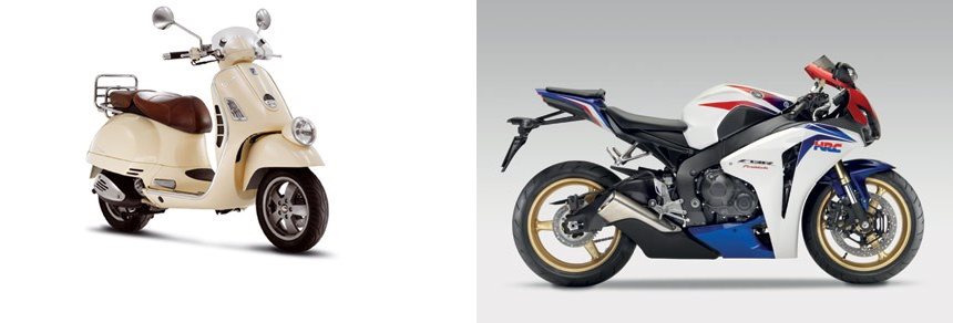 Motorrad Vergleich Vespa GTV 250 i.e. Vintage 2009 vs. Honda CBR1000RR ...
