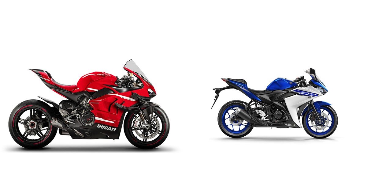 Motorrad Vergleich Ducati Panigale V4 Superleggera 2023 vs. Yamaha R3 2017