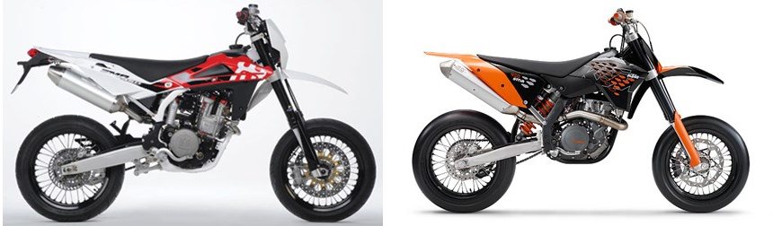 Motorrad Vergleich Husqvarna SM 450 R 2009 vs. KTM 450 SMR 2009