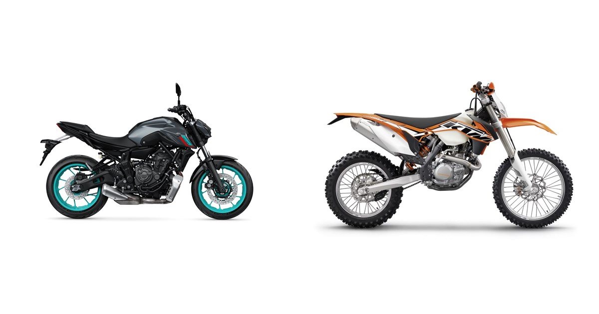 Motorrad Vergleich Yamaha MT-07 2022 vs. KTM 450 EXC 2014