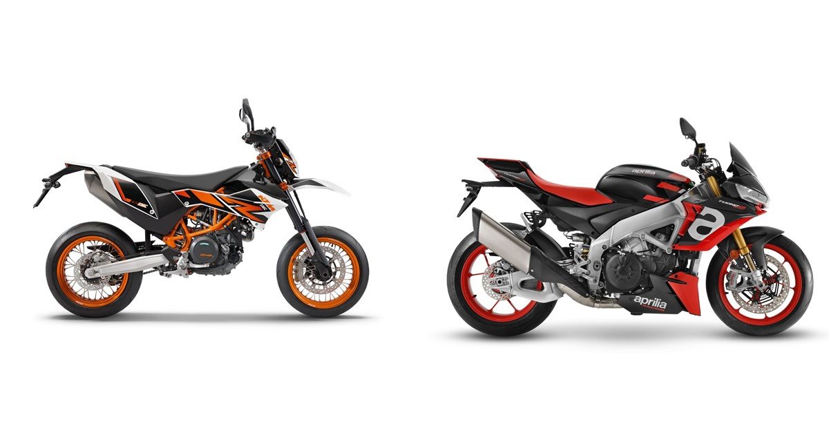 Motorrad Vergleich KTM 690 SMC R 2016 vs. Aprilia Tuono V4 1100 Factory ...