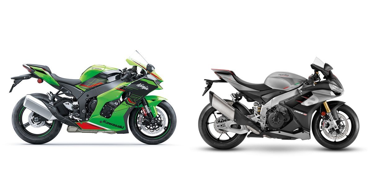 Motorrad Vergleich Kawasaki Ninja ZX-10R 2023 vs. Aprilia RSV4 1100 2022