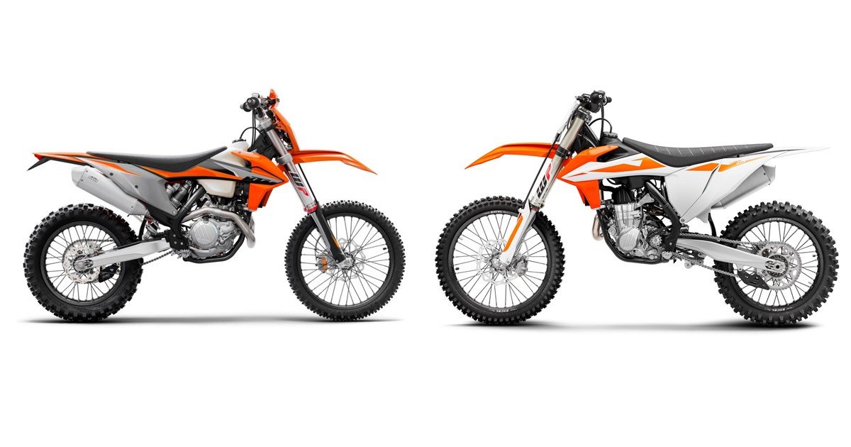 Motorrad Vergleich KTM 450 EXC-F 2021 vs. KTM 450 SX-F 2019