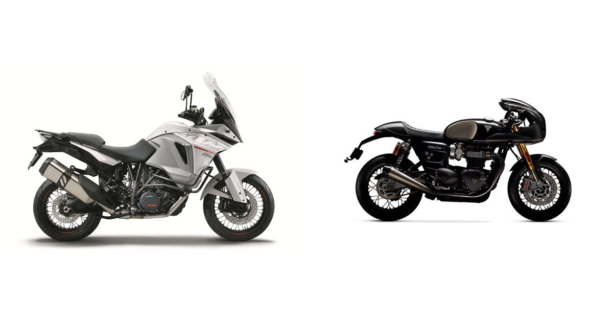 Motorrad Vergleich KTM 1290 Super Adventure 2015 vs. Triumph Thruxton TFC 2019