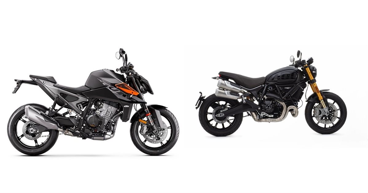 Motorrad Vergleich KTM 990 Duke 2024 vs. Ducati Scrambler 1100 Sport ...