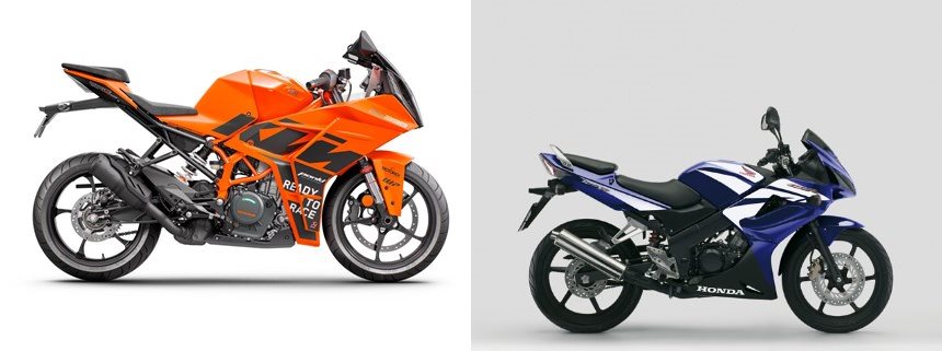 Motorrad Vergleich KTM RC 390 2023 vs. Honda CBR 125 R 2007