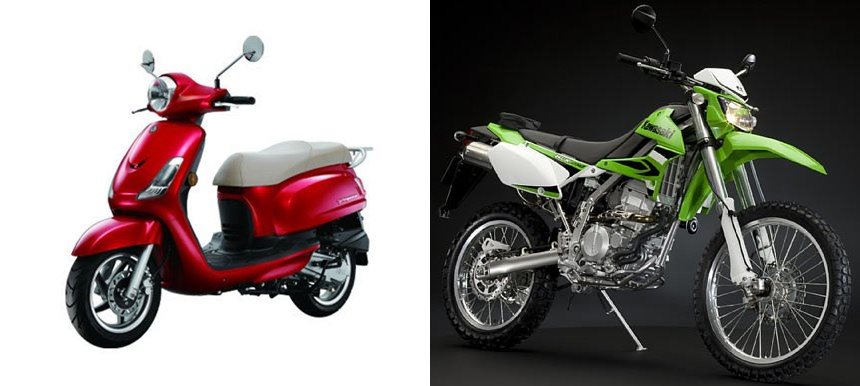 Motorrad Vergleich Sym Fiddle II 50 2010 vs. Kawasaki KLX 250 2009