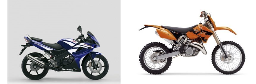 Motorrad Vergleich Honda CBR 125 R 2008 vs. KTM 125 EXC 2005