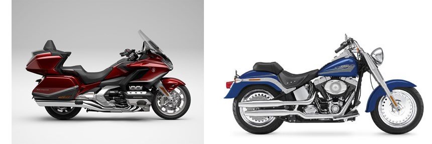 Motorrad Vergleich Honda GL 1800 Goldwing Tour DCT 2021 vs. Harley ...