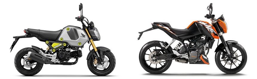 Motorrad Vergleich Honda MSX125 Grom 2021 vs. KTM 200 Duke 2012