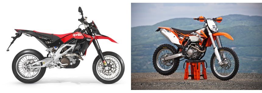 Motorrad Vergleich Aprilia SXV 550 Supermoto 2009 vs. KTM 450 EXC 2013