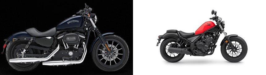 Motorrad Vergleich Harley-Davidson Sportster XL 883 N Iron 2012 vs. Honda CMX500 Rebel 2020